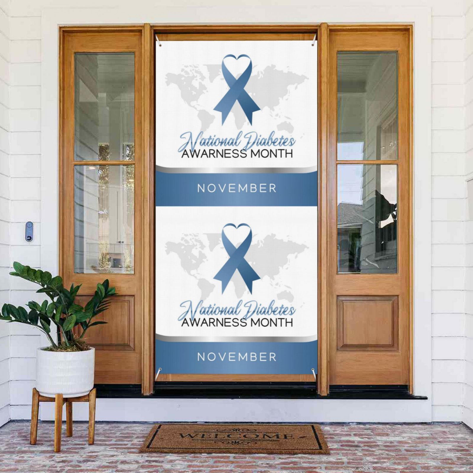 Diabetes Awareness Month Blue Ribbon Door Cover Decoration Backdrop ...