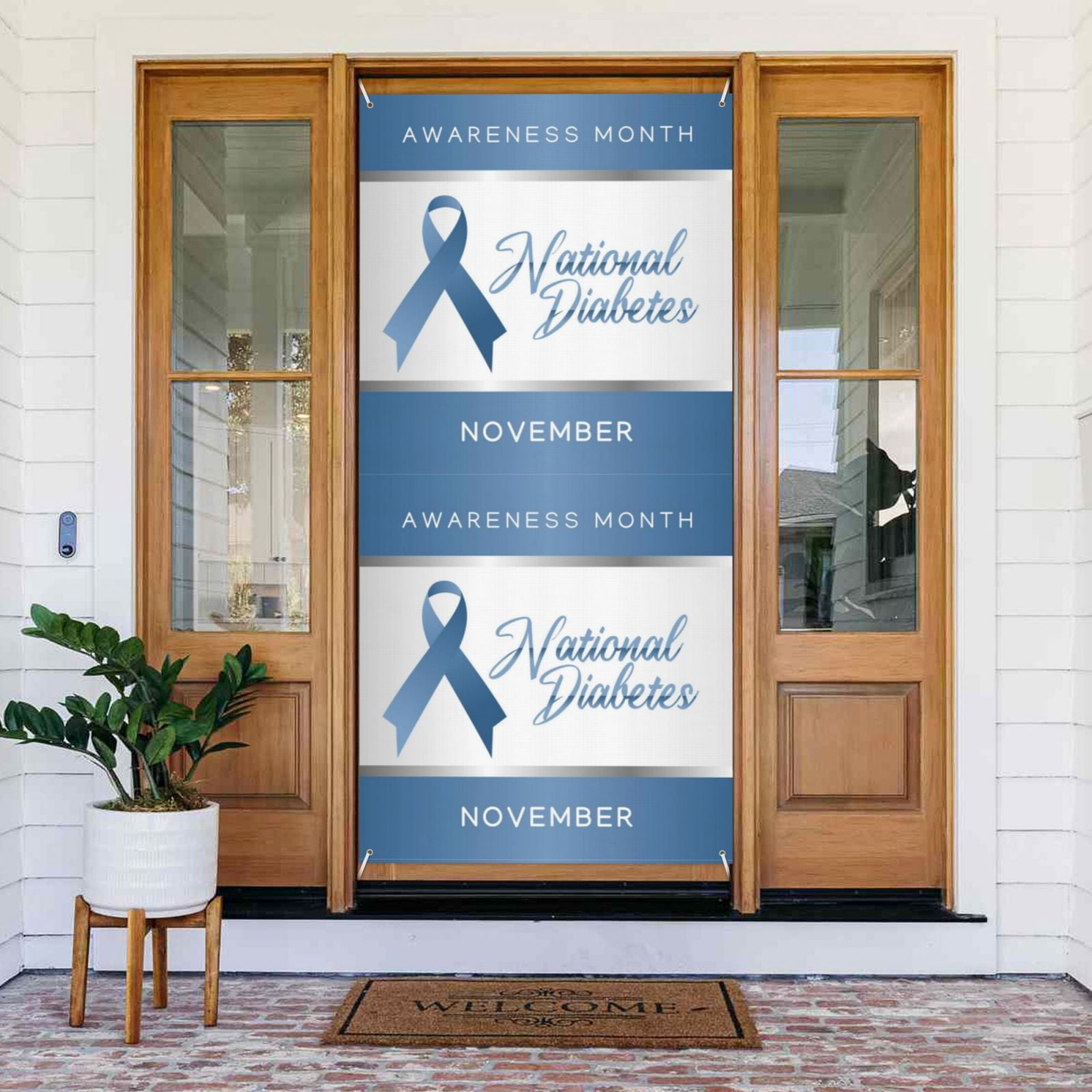Diabetes Awareness Month Blue Ribbon Door Cover Decoration Backdrop ...
