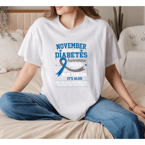 Diabetes Awareness Month Blue Ribbon Support T1D Fight Art Unisex T ...