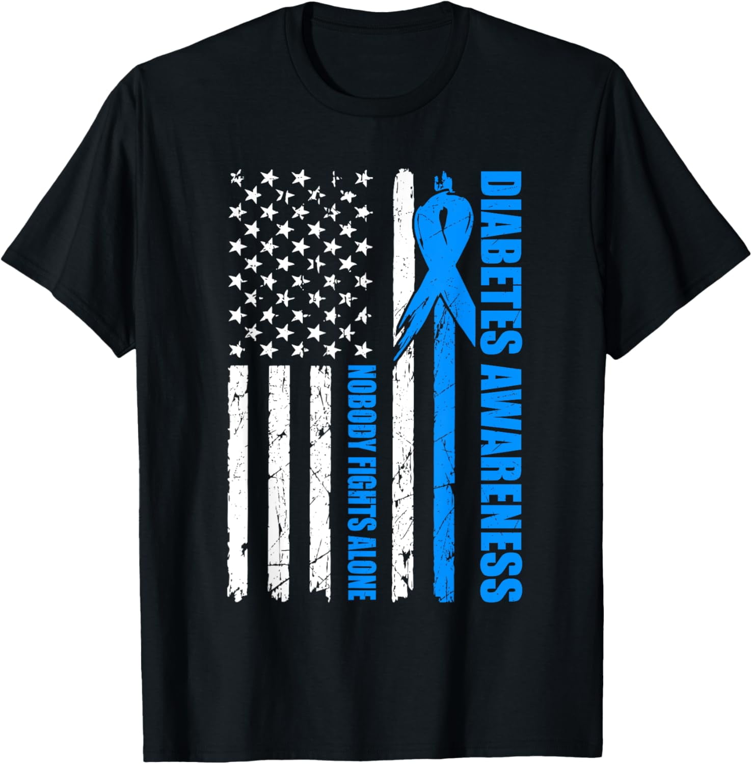 Diabetes Awareness USA Flag Blue Ribbon T1D Type 1 Mens Dad T-Shirt ...