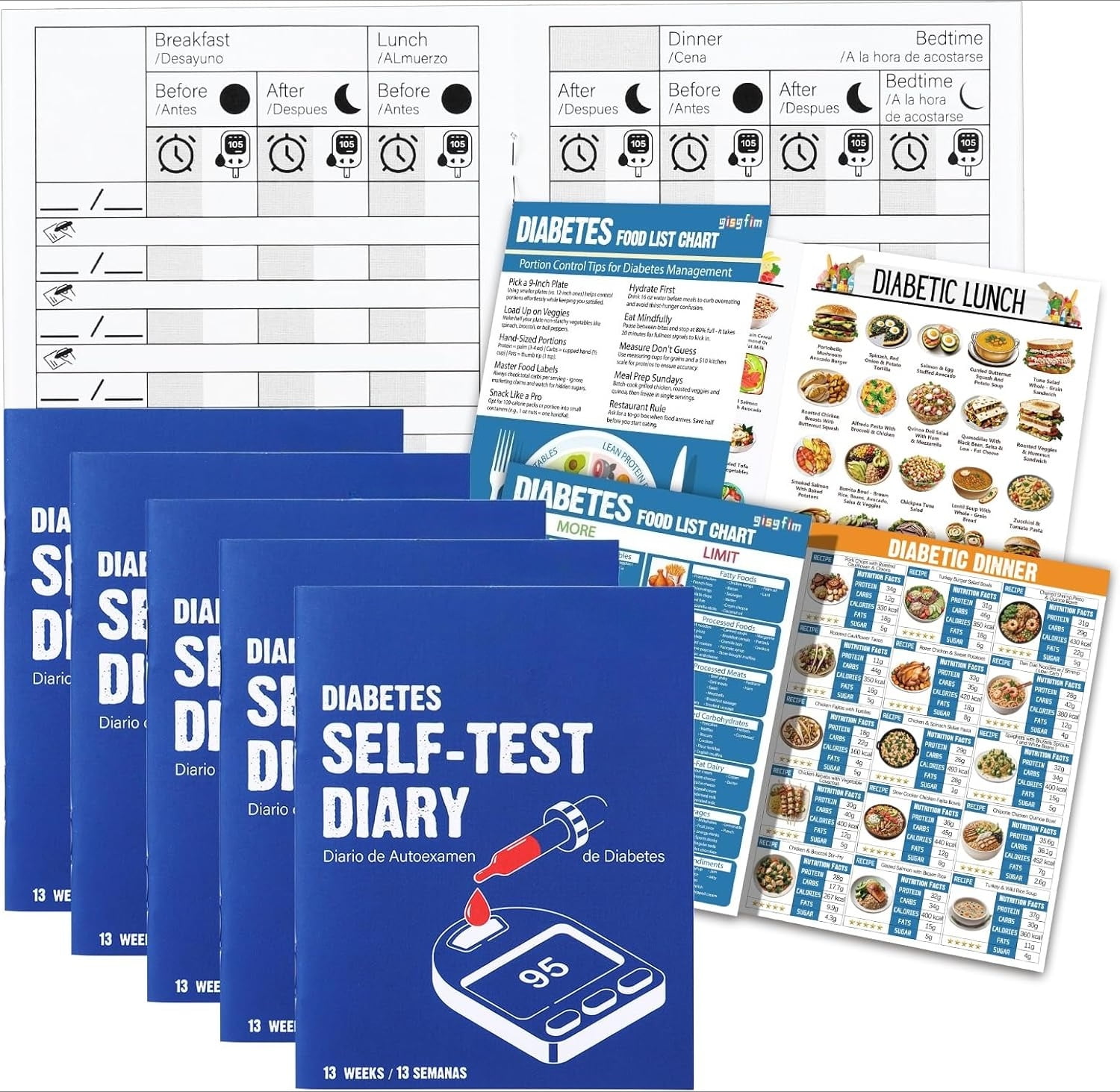 Diabetes Blood Pressure Log Book Daily 3x4 inch & 2pcs Diabetes Food ...