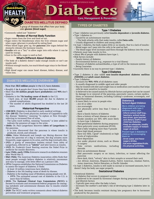 Diabetes - Care, Management & Prevention : a QuickStudy Laminated ...