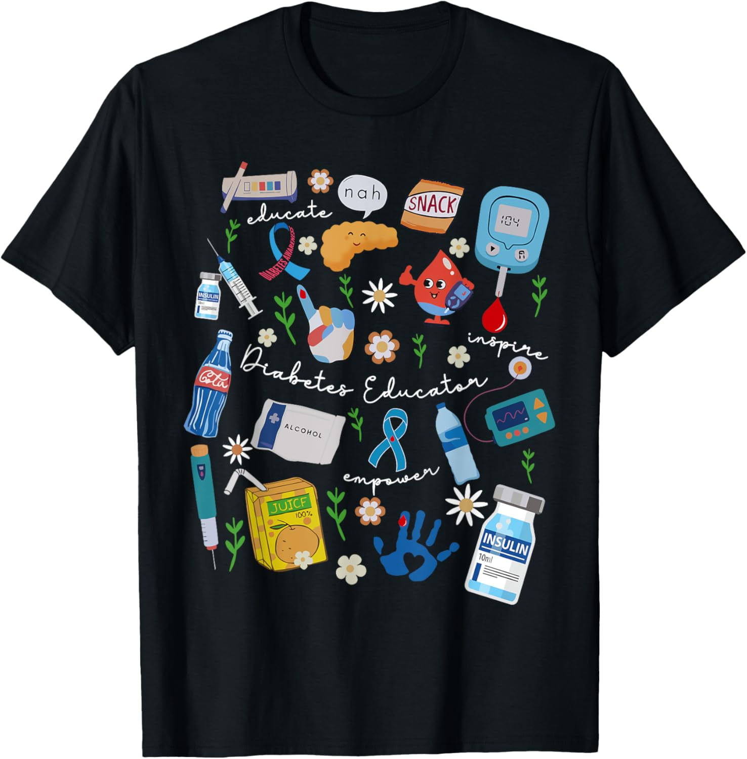 Diabetes Educator Support Diabetes Awareness Blue Ribbon T1D T-ShirtMen ...