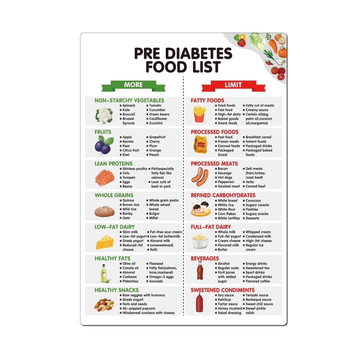 Diabetes Food List Chart poster Healthy Food Chart,Quick Reference ...