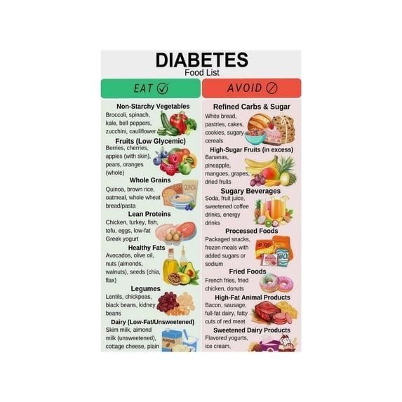 Diabetic Friendly Food List Chart Poster Low Sugar Nutrition Kitchen ...