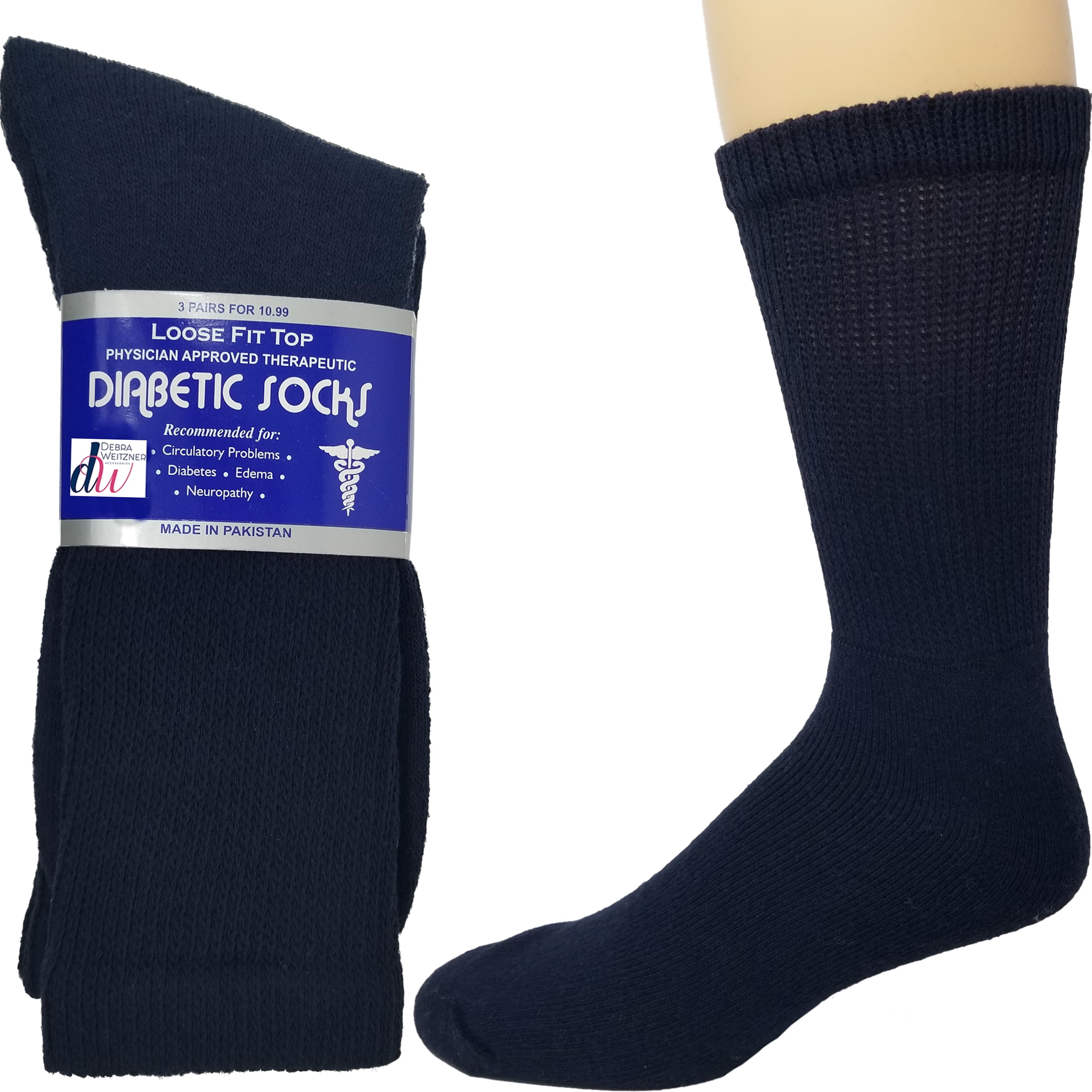 Diabetic Socks For Men and Women Loose Fit Non-Binding Cotton Crew ...