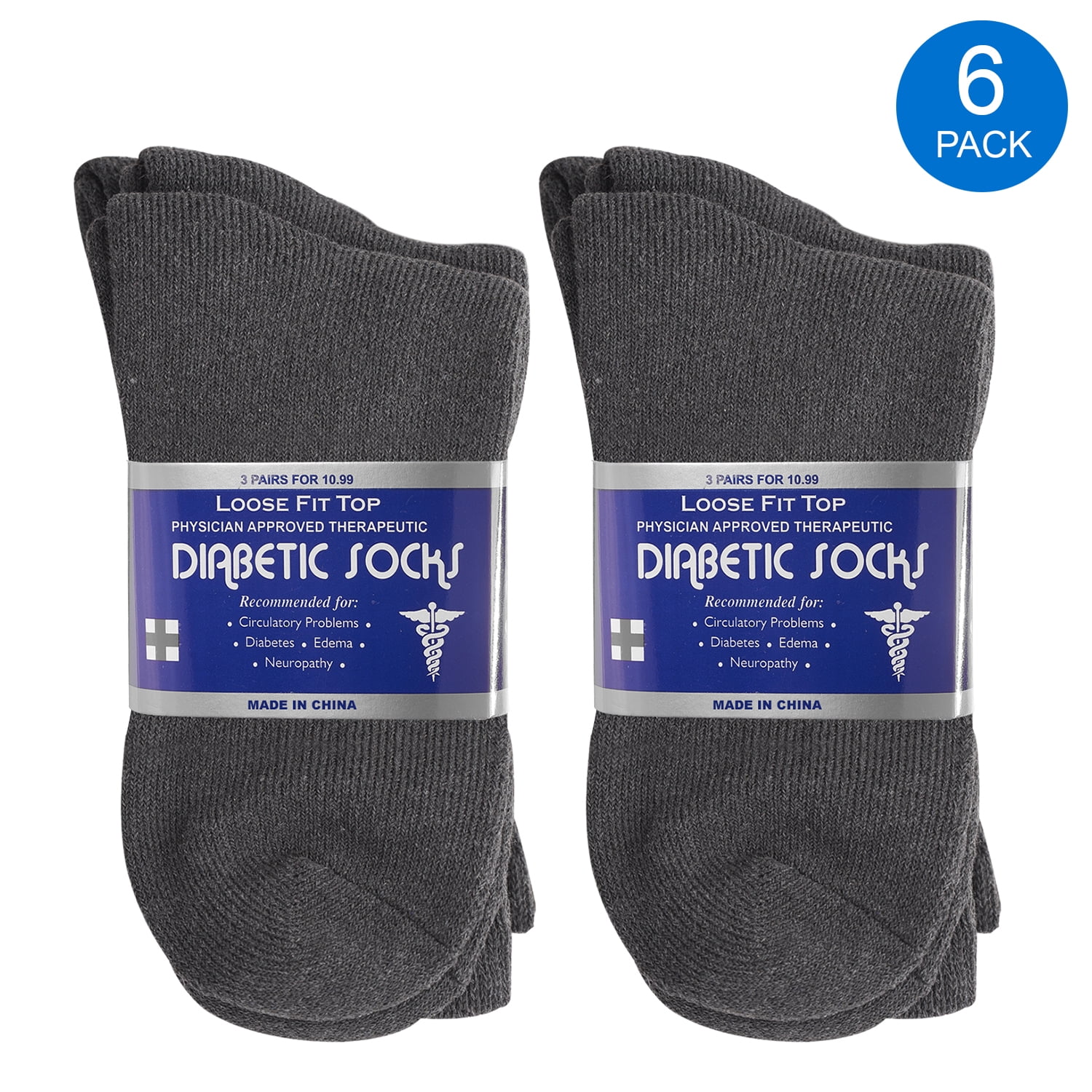Diabetic Socks Men's & Women Crew Style Physicians Approved Socks, 6 ...