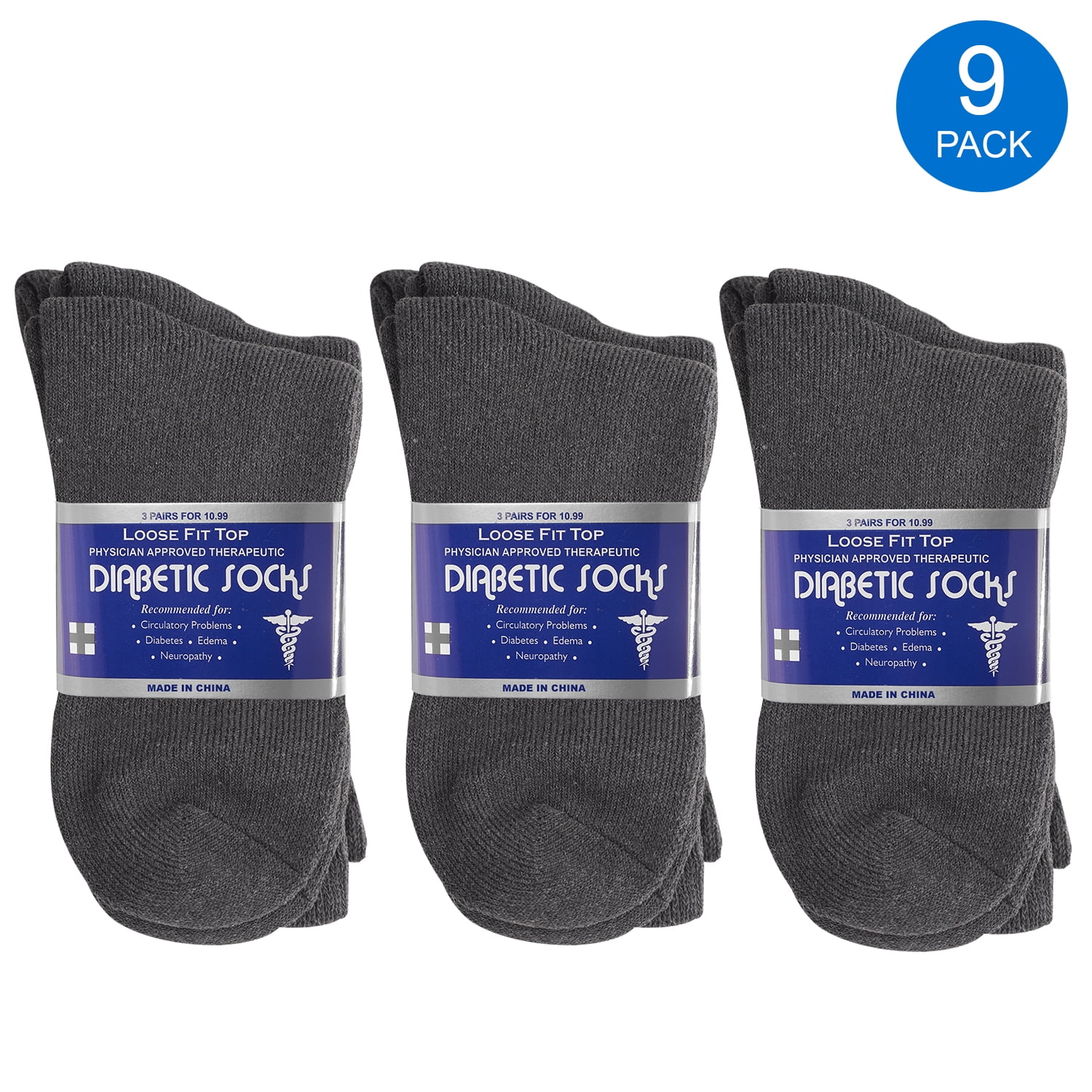 Diabetic Socks Men's & Women Crew Style Physicians Approved Socks, 9 ...