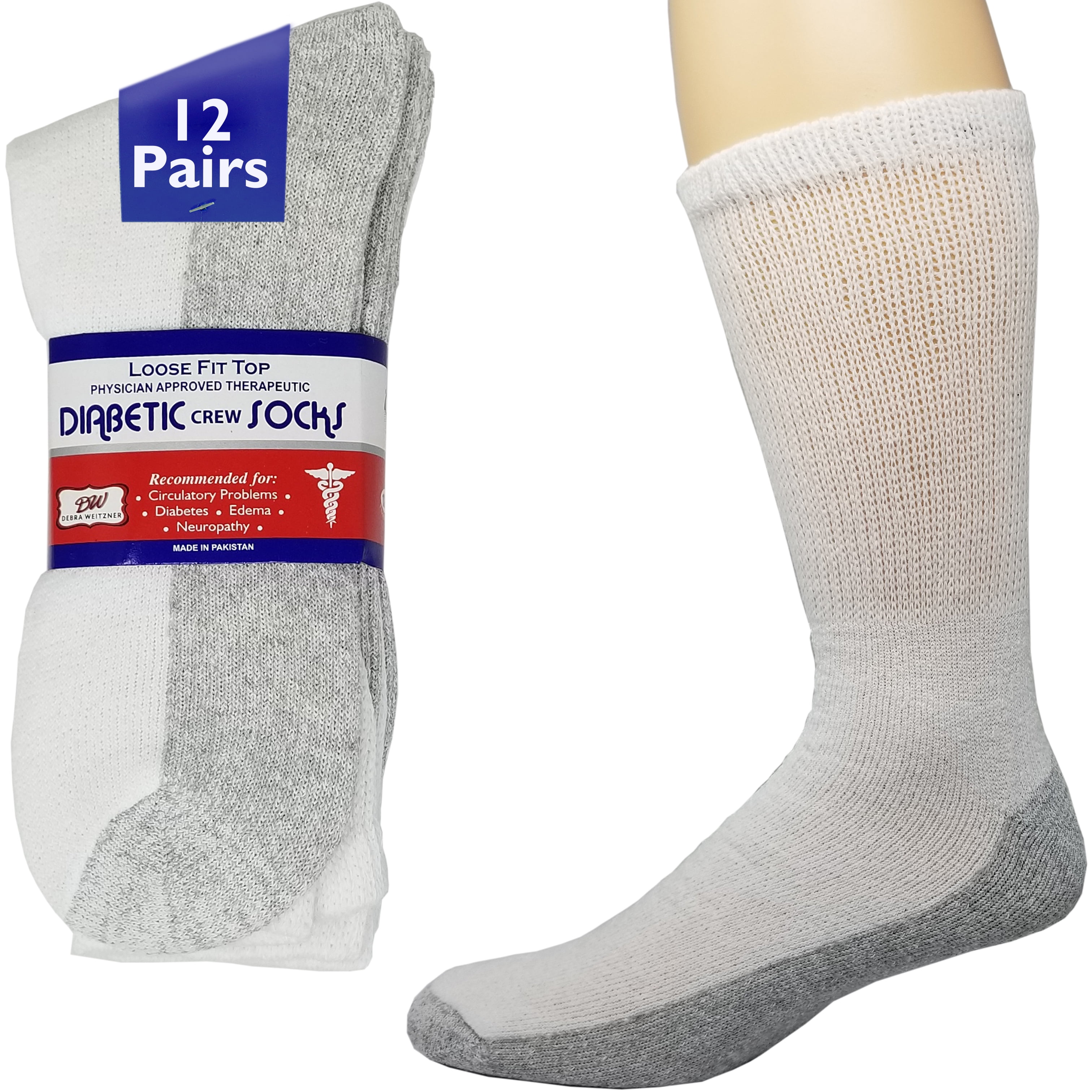 Diabetic Socks Mens Womens Non-Binding Reinforced Heel Cushion Socks 12 ...