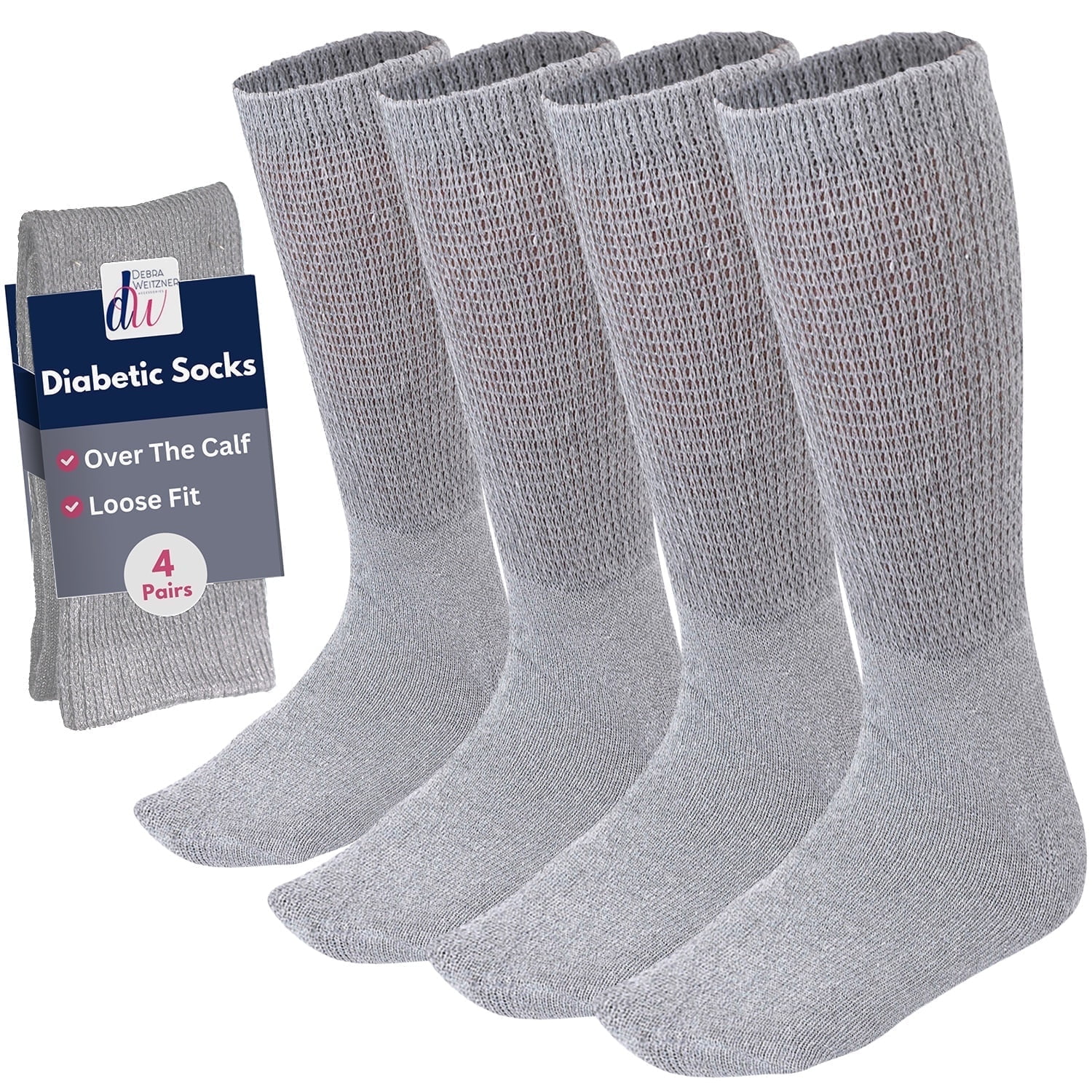 Debra Weitzner, Diabetic Socks, Knee High Cotton 4 Pairs, Over Calf ...