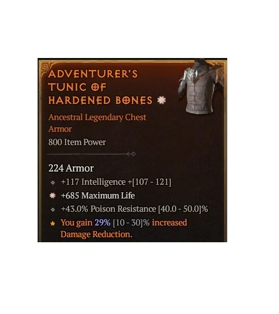 Diablo 4 S8 Advemturer'S Tunic Of Hardened Bones 1Ga 29% Unique Chest ...
