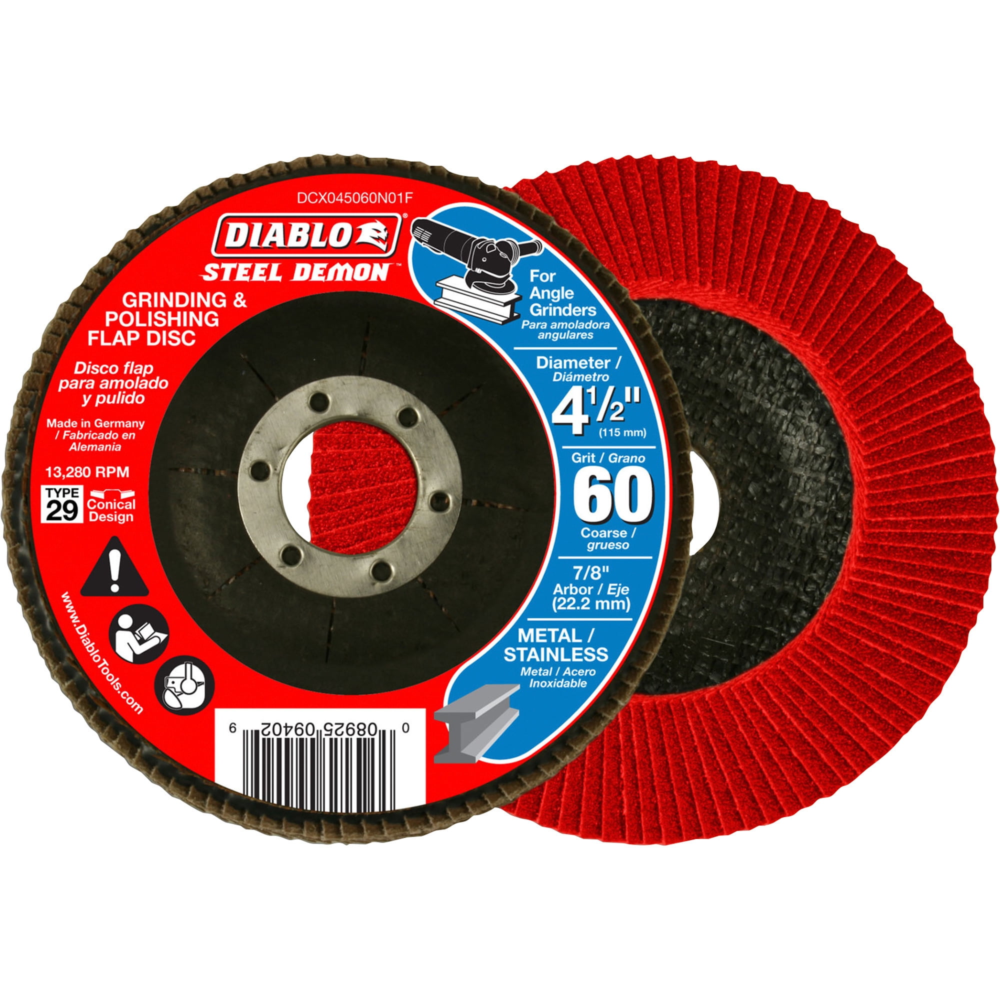 Diablo Steel Demon Flap Disc, 5-Pack, 4 1/2in., 60 Grit Conical, No Hub ...