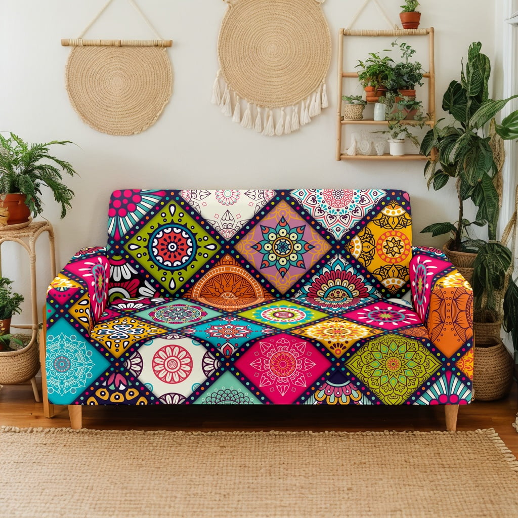 Diagonal Boho Diamond Microfiber Sofa Slipcover, 1-4 Seater Digital ...