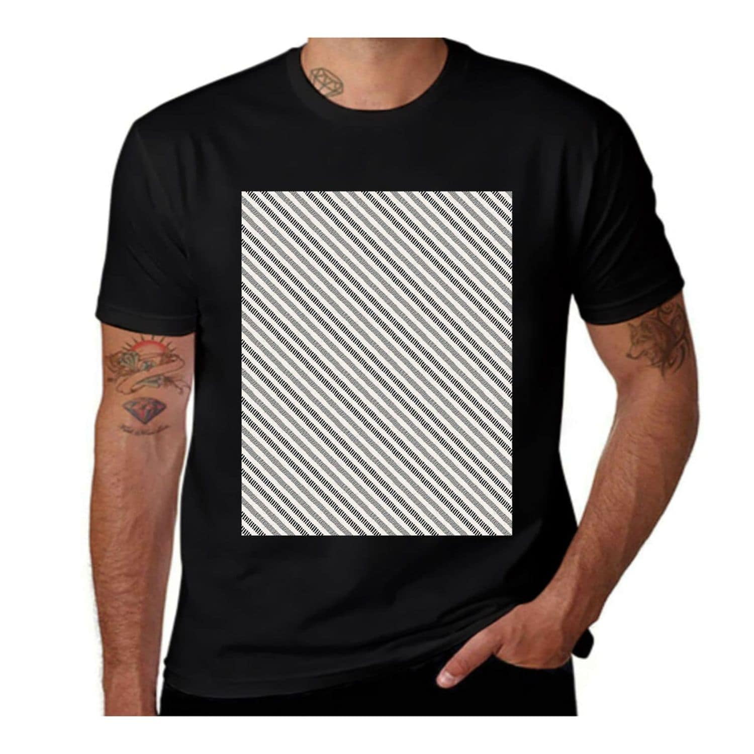 Diagonal Line Composition-Geometric-Coconut-Black- Casual Streetwea ...