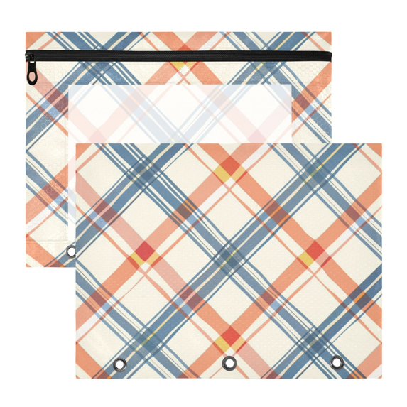 Diagonal Plaid 3-Ring Binder Pouches A4 Size Zipper Pocket File Storage ...