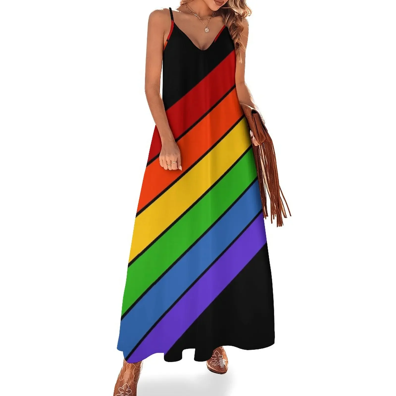 Diagonal Stripe Sleeveless Dress Bridesmaid dress woman Women's skirt ...