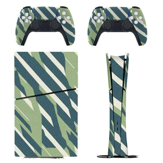 Diagonal Stripes Green Console Skin Bundle for PS5 Pro Slim Disc ...