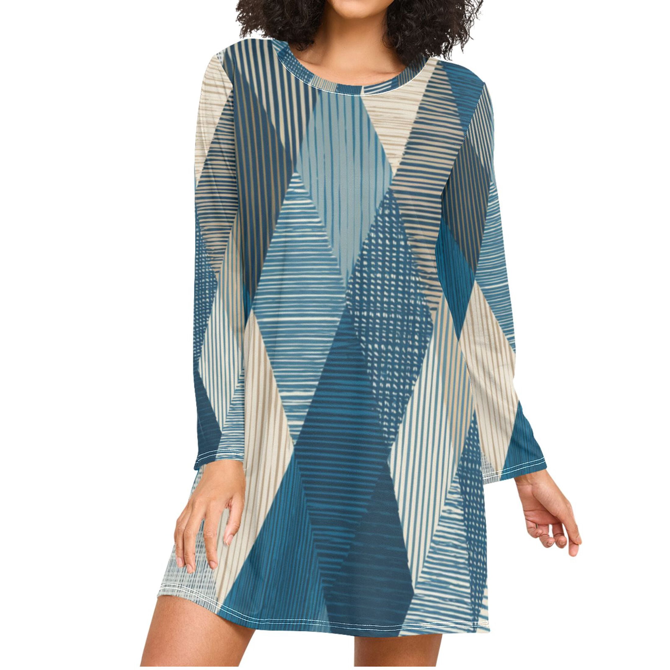 Diagonal Stripes Mixture Colors Women's Long Sleeves Nightgowns ...
