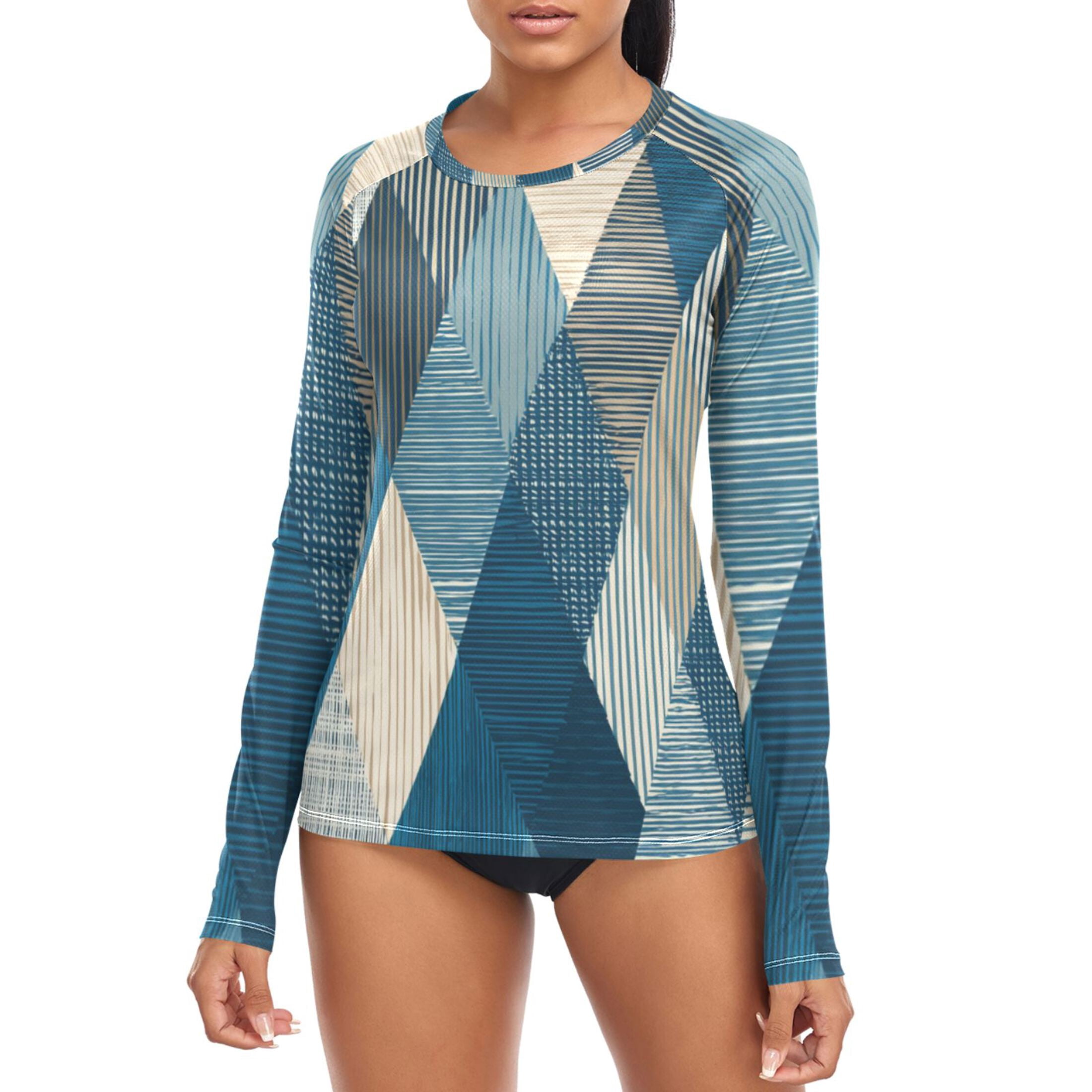 Diagonal Stripes Mixture Colors Women's Rash Guard Shirts UPF 50+ Sun ...