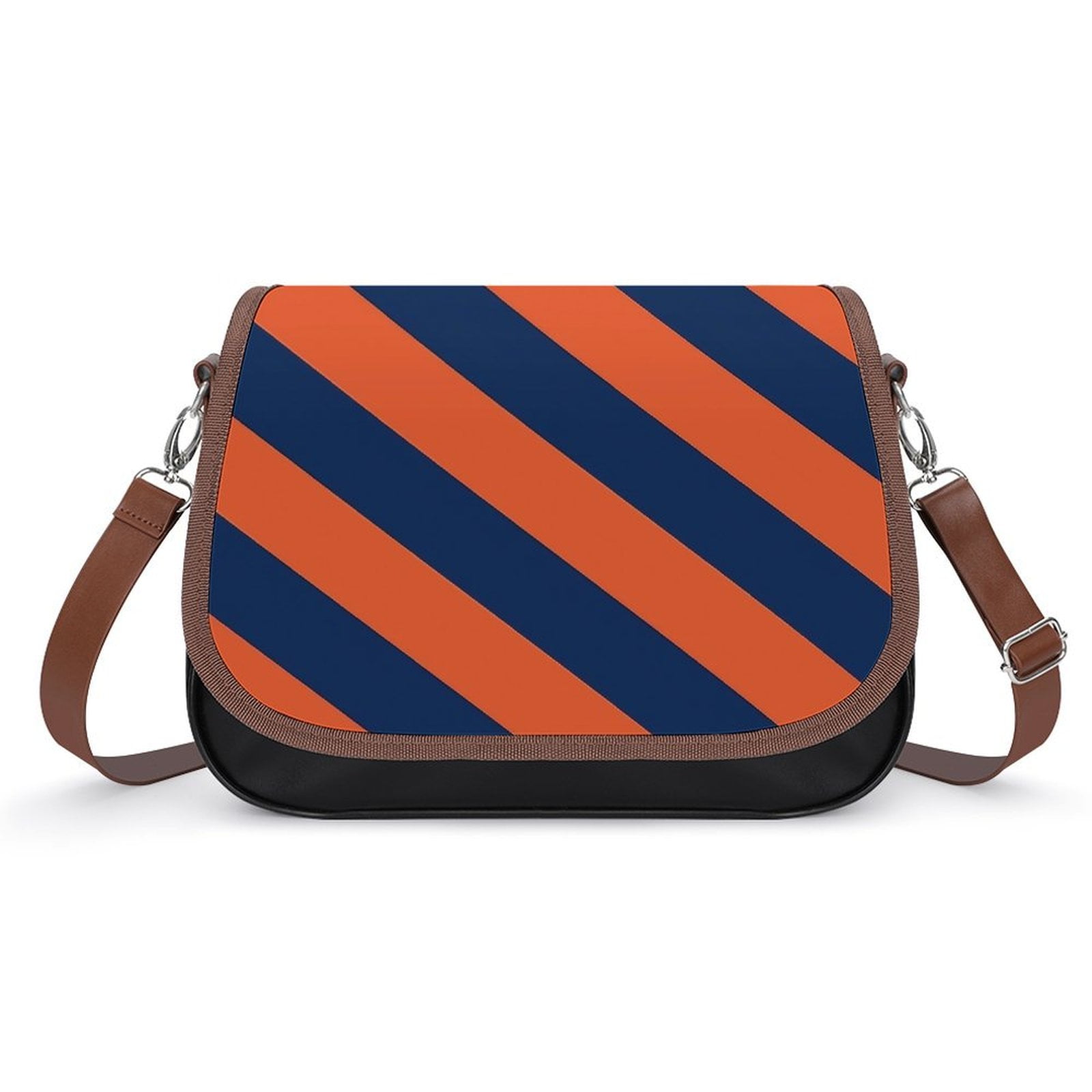 Diagonal Stripes Orange & Navy Blue Pu Leather Shoulder Bag Essential ...