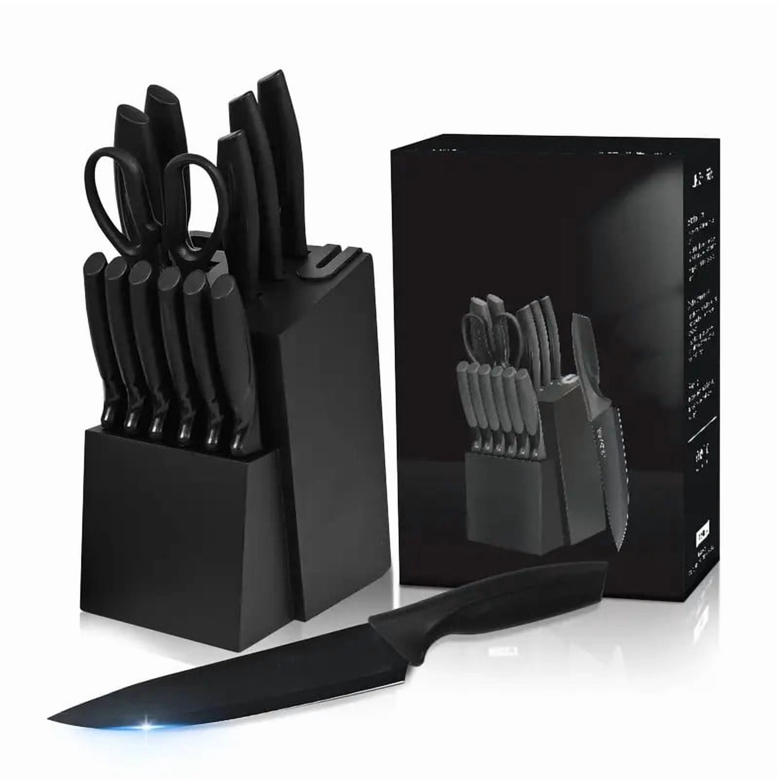 Diagsh 15 Pcs Knife Set with Block, Built in Sharpener, Kitchen Knives ...