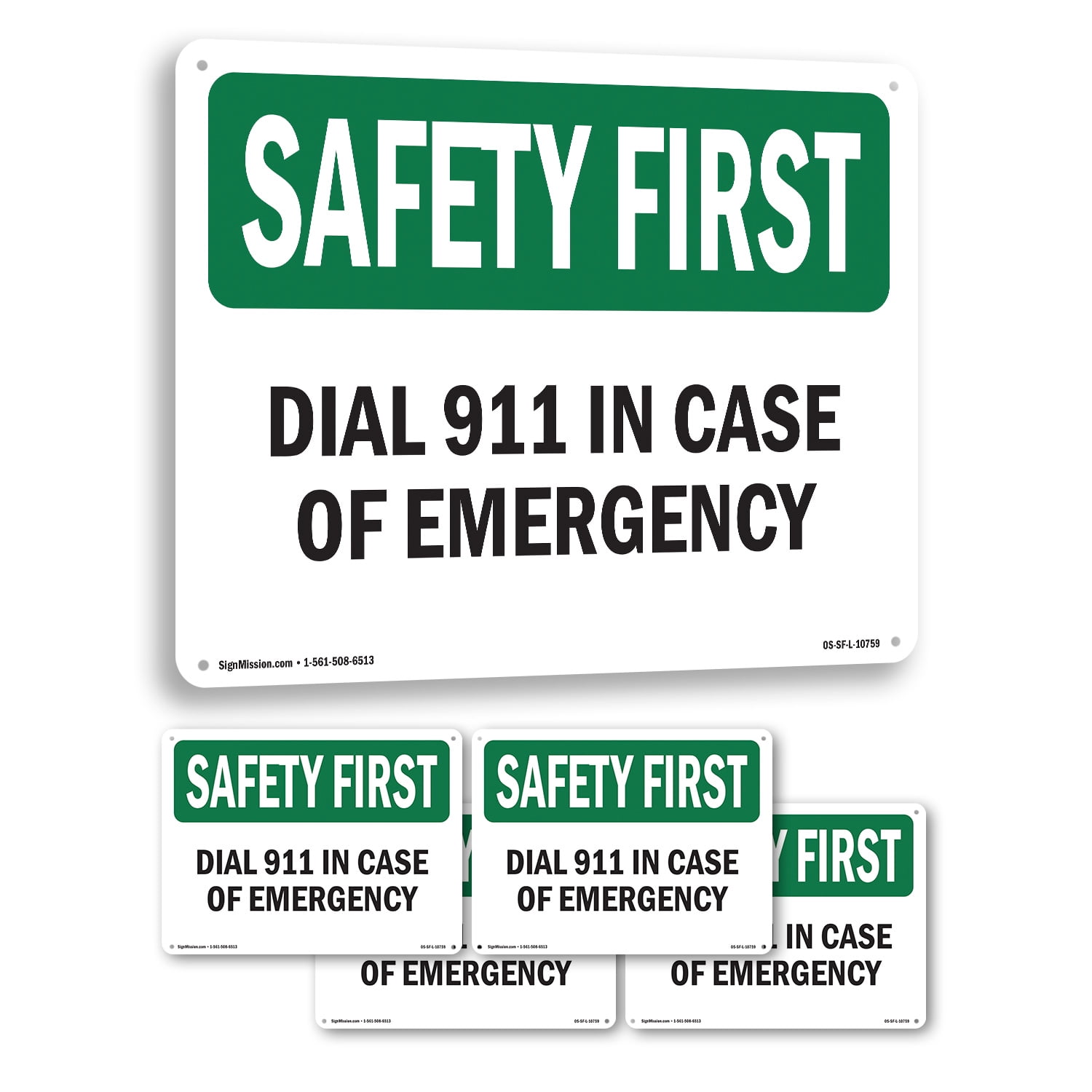 Dial 911 In Case Of Emergency OSHA SAFETY FIRST Rigid Plastic Sign 24 ...