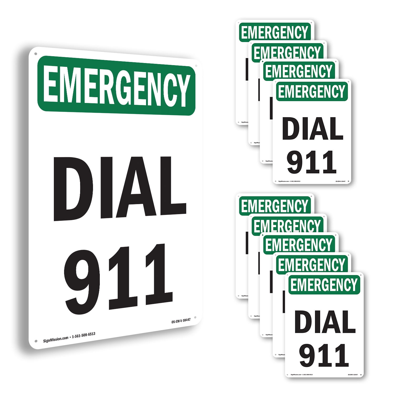 Dial 911 OSHA Emergency Rigid Plastic Sign 24 Inch x 18 Inch - 10 Pack ...