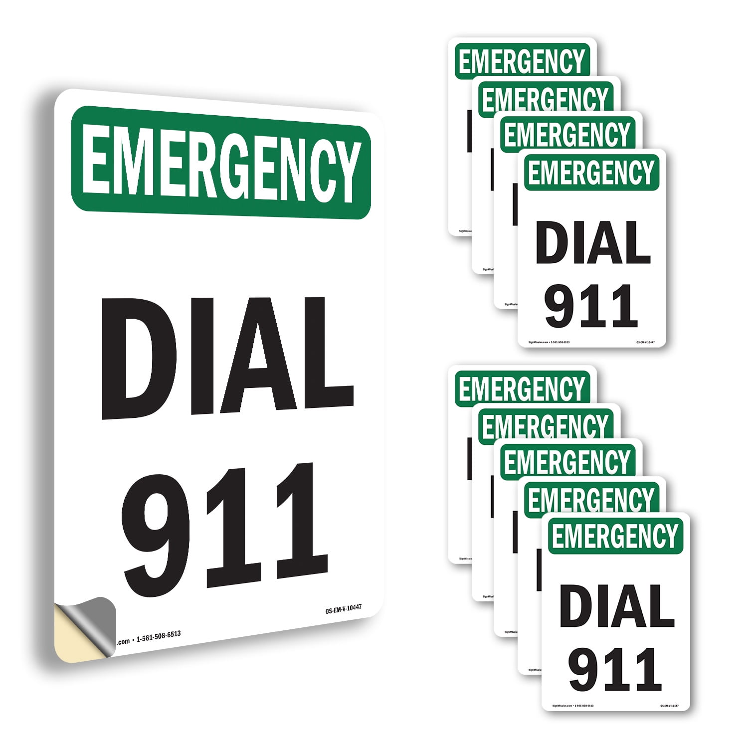 Dial 911 OSHA Emergency Vinyl Decal Label 14 Inch x 10 Inch - 10 Pack ...