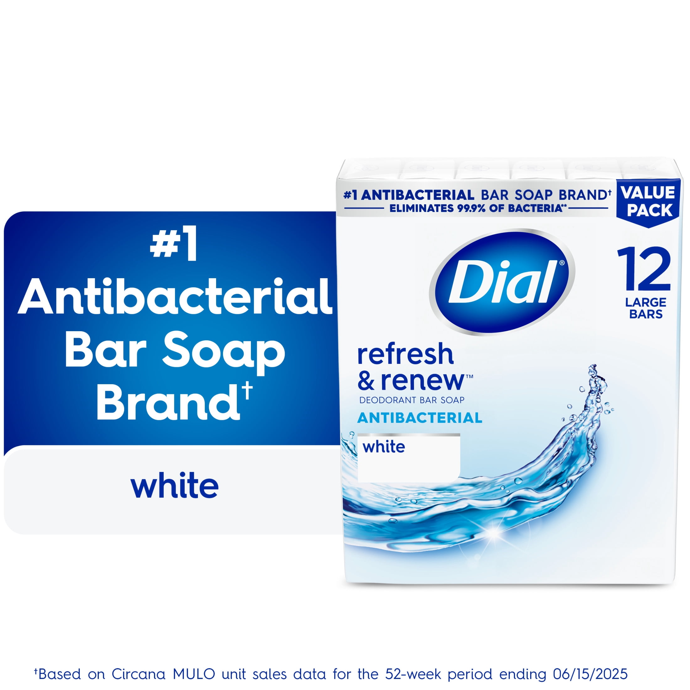 Dial Antibacterial Bar Soap Refresh & Renew White 4 oz 12 Bars Deep ...