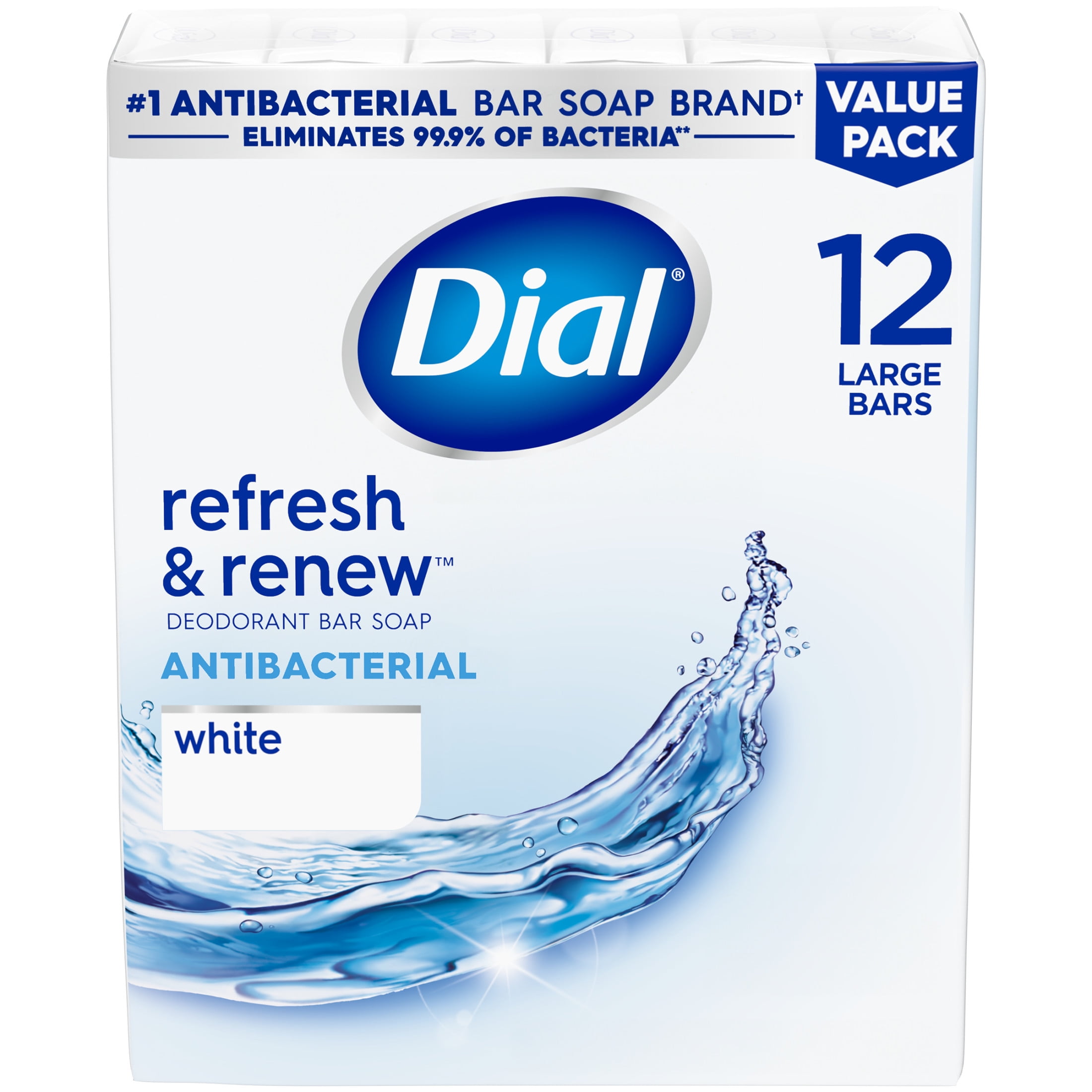 Dial Antibacterial Bar Soap Refresh & Renew White 4 oz 12 Bars Deep ...