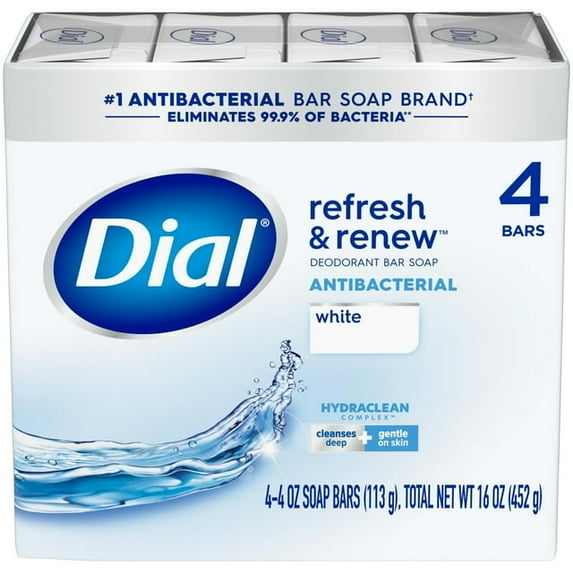Dial Antibacterial Bar Soap, White, 4 oz, 2 Pack of 4 Bars, Deep ...