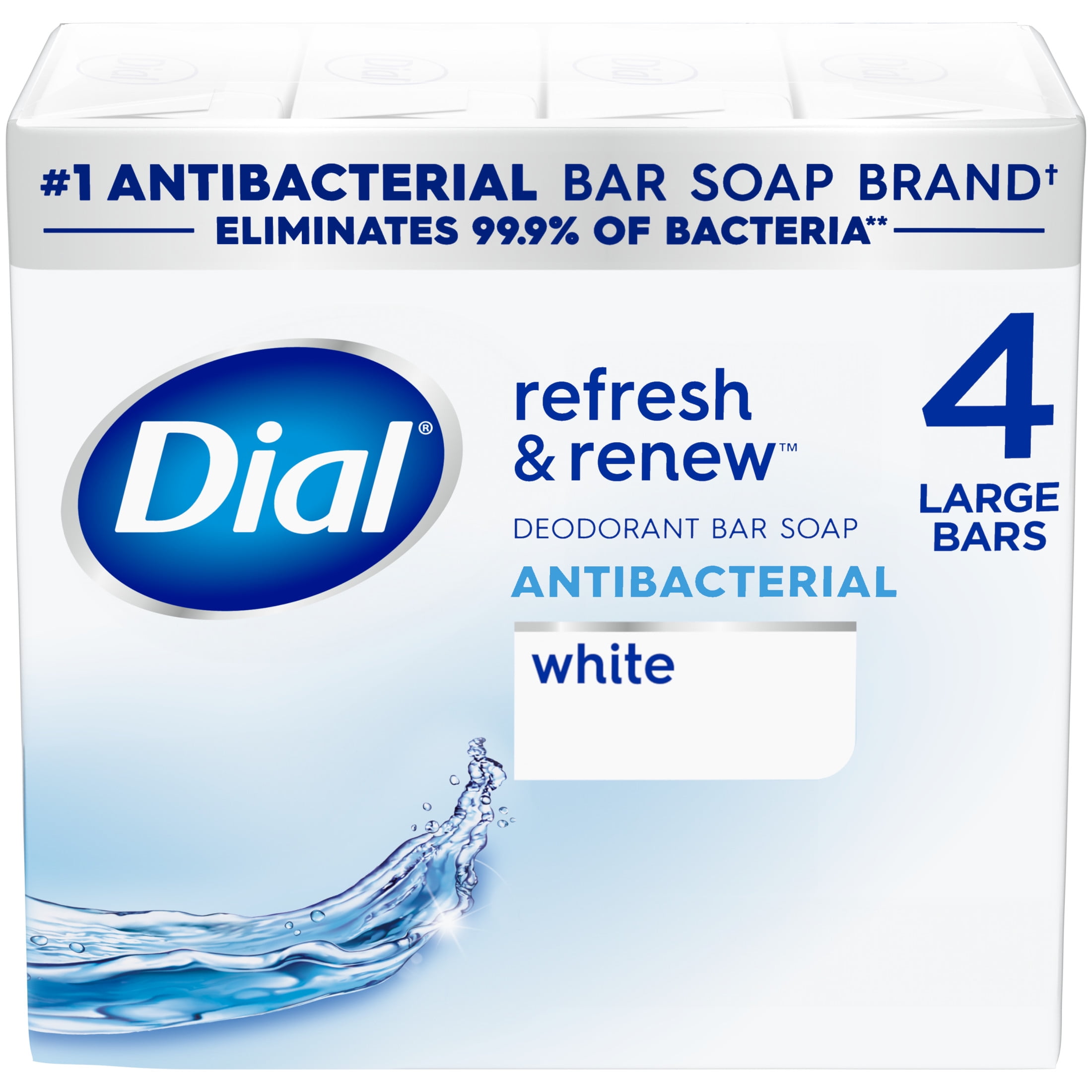Dial Antibacterial Body Wash Bar Soap, Refresh & Renew, White, 4 oz, 4 ...