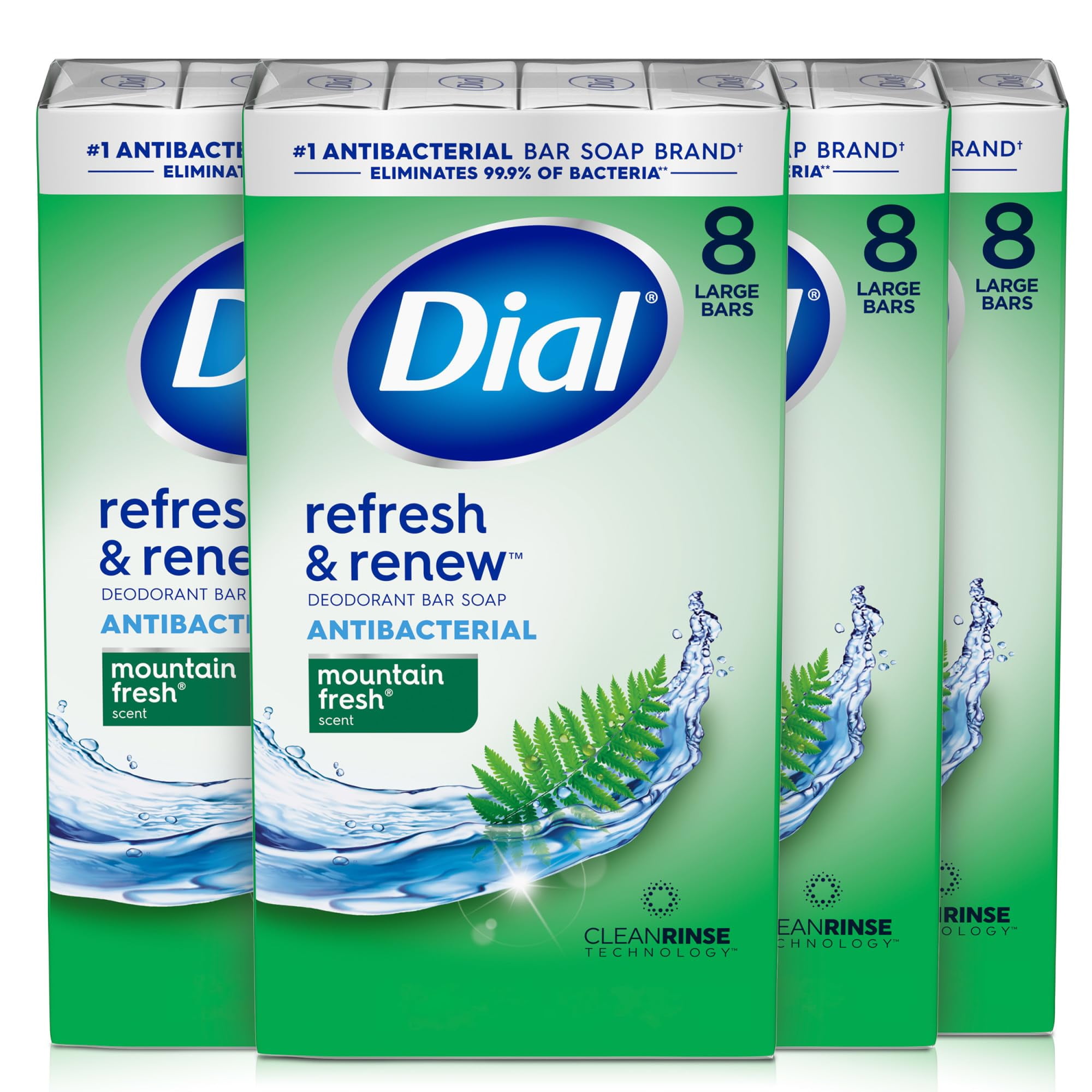 Dial Antibacterial Bar Soap, HMF23 Refresh & Renew, Mountain Fresh, 4 ...