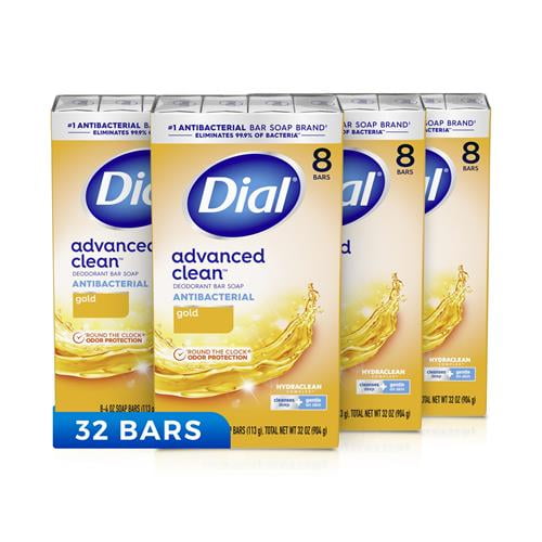 Dial Antibacterial Deodorant Bar Soap, Advanced Clean, Gold, 4 Oz, 32 ...