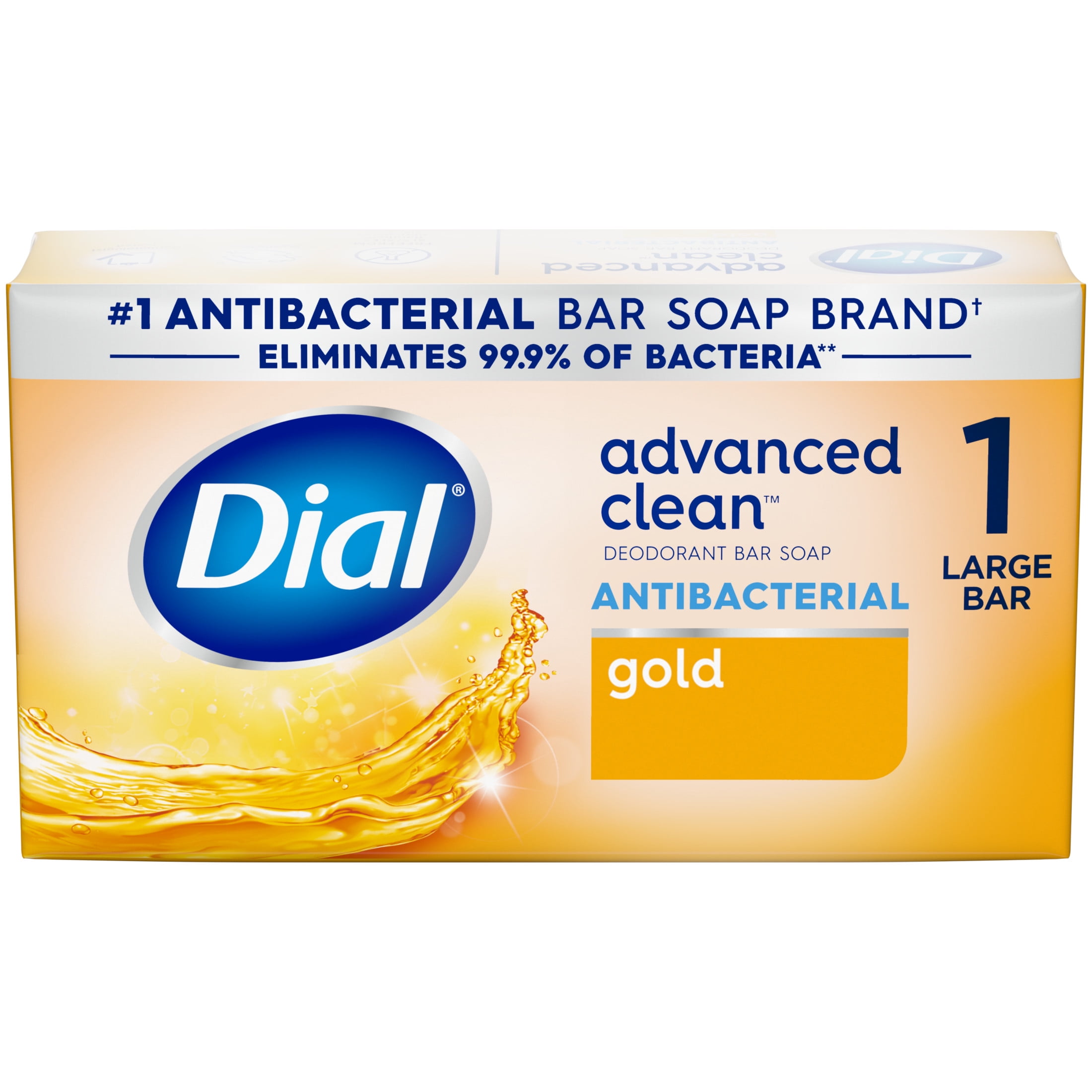 Dial Antibacterial Deodorant Bar Soap, Advanced Clean, Gold, 4 oz, 1 ...
