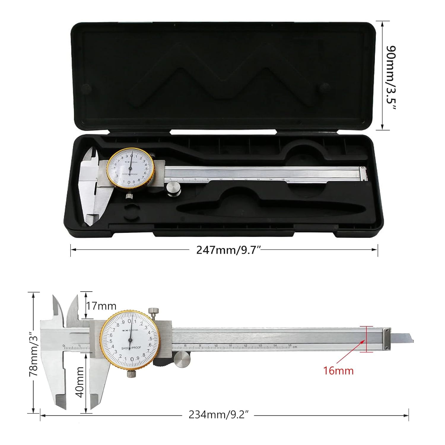 Dial Calipers 15 cm, 0.02 mm Accuracy Stainless Steel Vernier Caliper Imperial Caliper ...