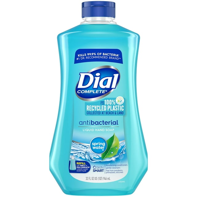 Dial Complete Antibacterial Liquid Hand Soap Refill, Spring Water, 32 ...
