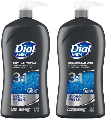 Dial Men 3in1 Body, Hair and Face Wash, Hydro Fresh, 32 fl oz (Pack of ...