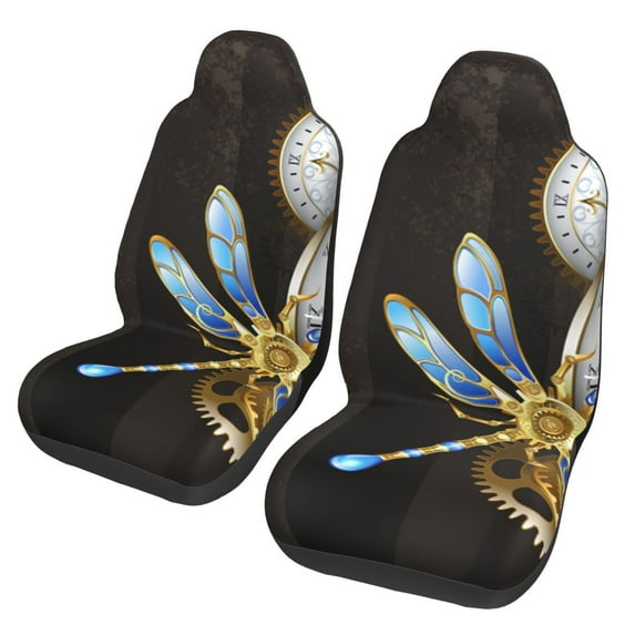 Dials With Dragonfly Steampunk Gold Clock Car Seat Cover 2 Pcs Auto ...