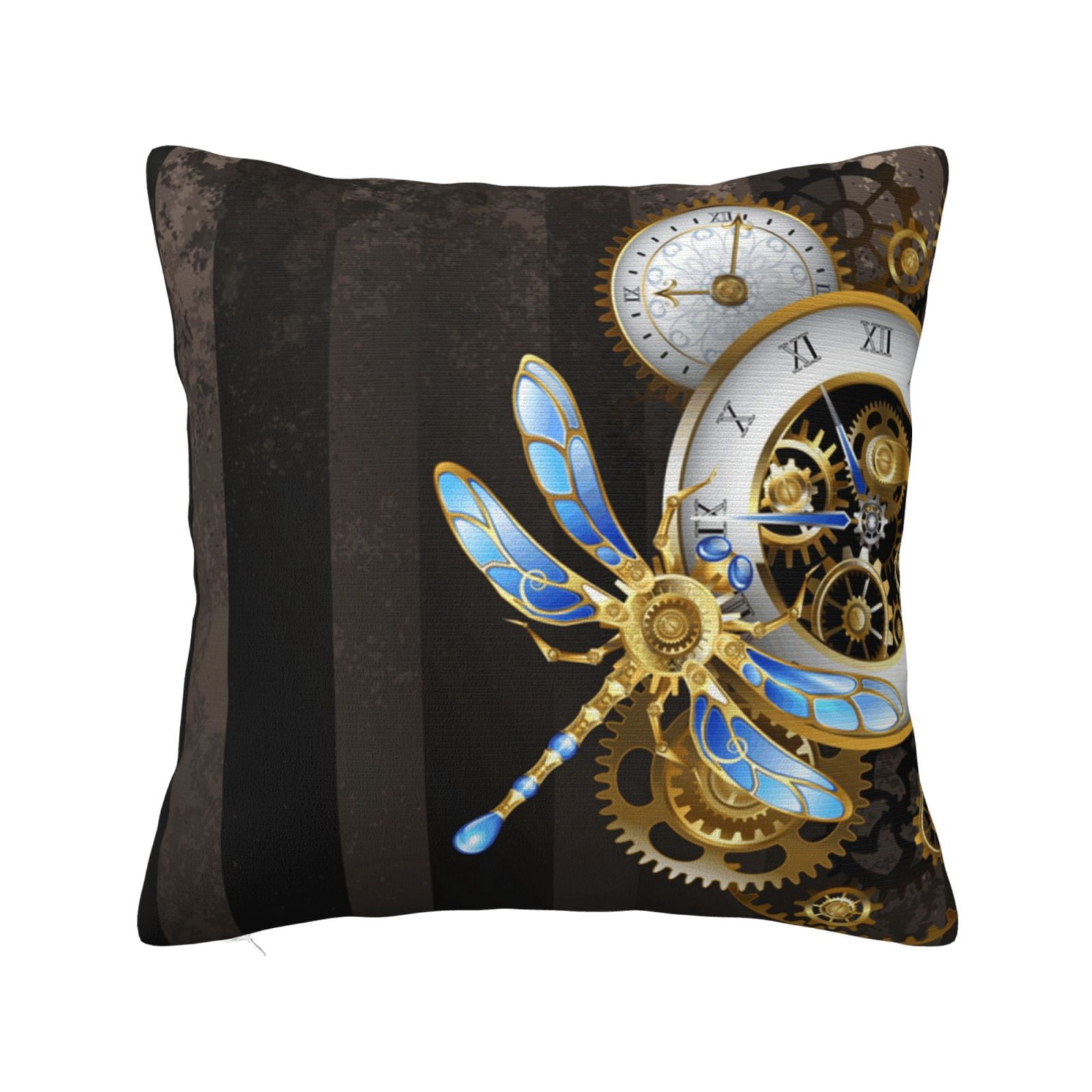Dials With Dragonfly Steampunk Gold Clock Throw Pillow Cases Decorative ...