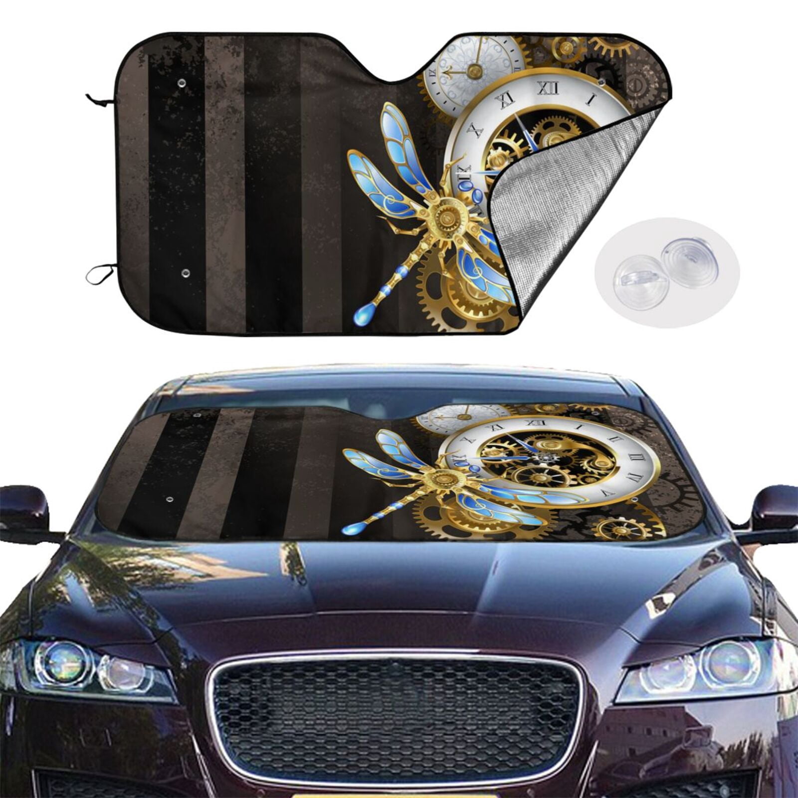 Dials With Dragonfly Steampunk Gold Clock Windshield Sunshade Sun Shade ...