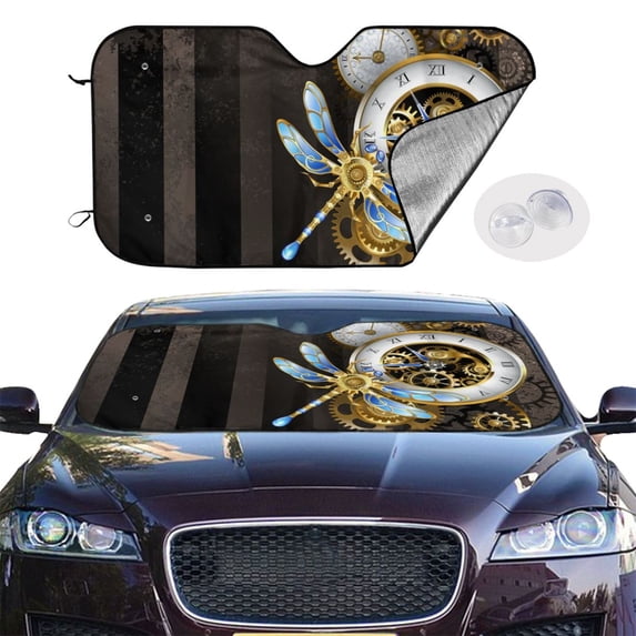 Dials With Dragonfly Steampunk Gold Clock Windshield Sunshade Sun Shade ...