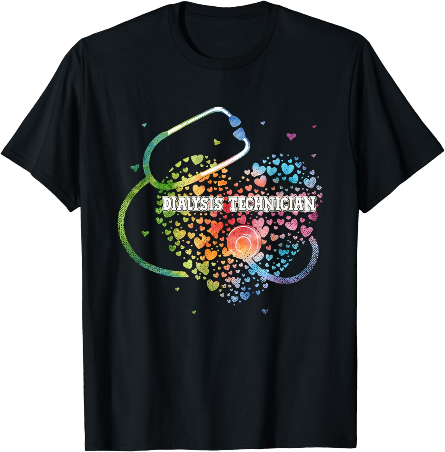 Dialysis Technician Nurse Watercol Heart Love Stethoscope RN T-Shirt ...