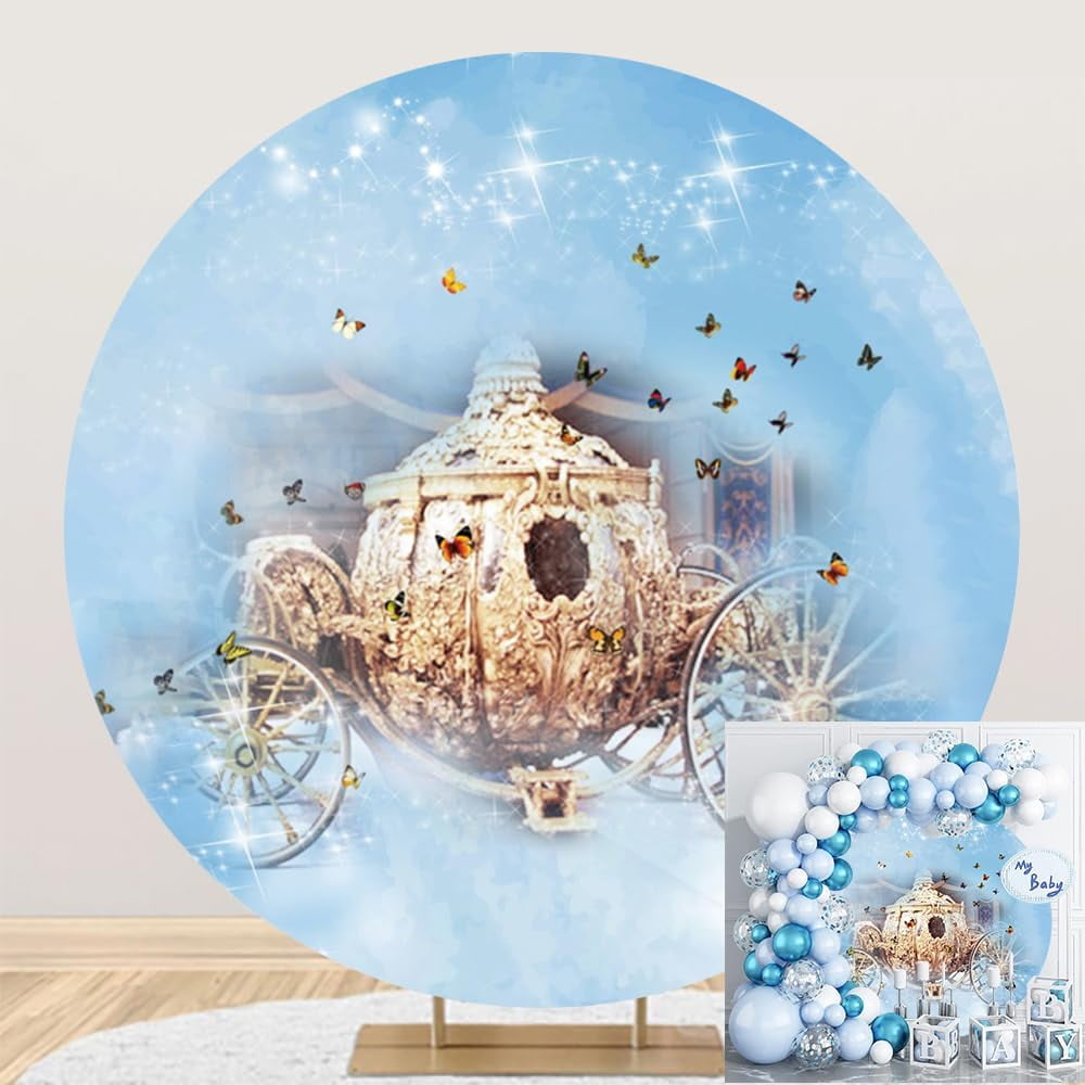 Diameter 7.5ft Princess Cinderella Carriage Round Backdrop Cover Fairy ...
