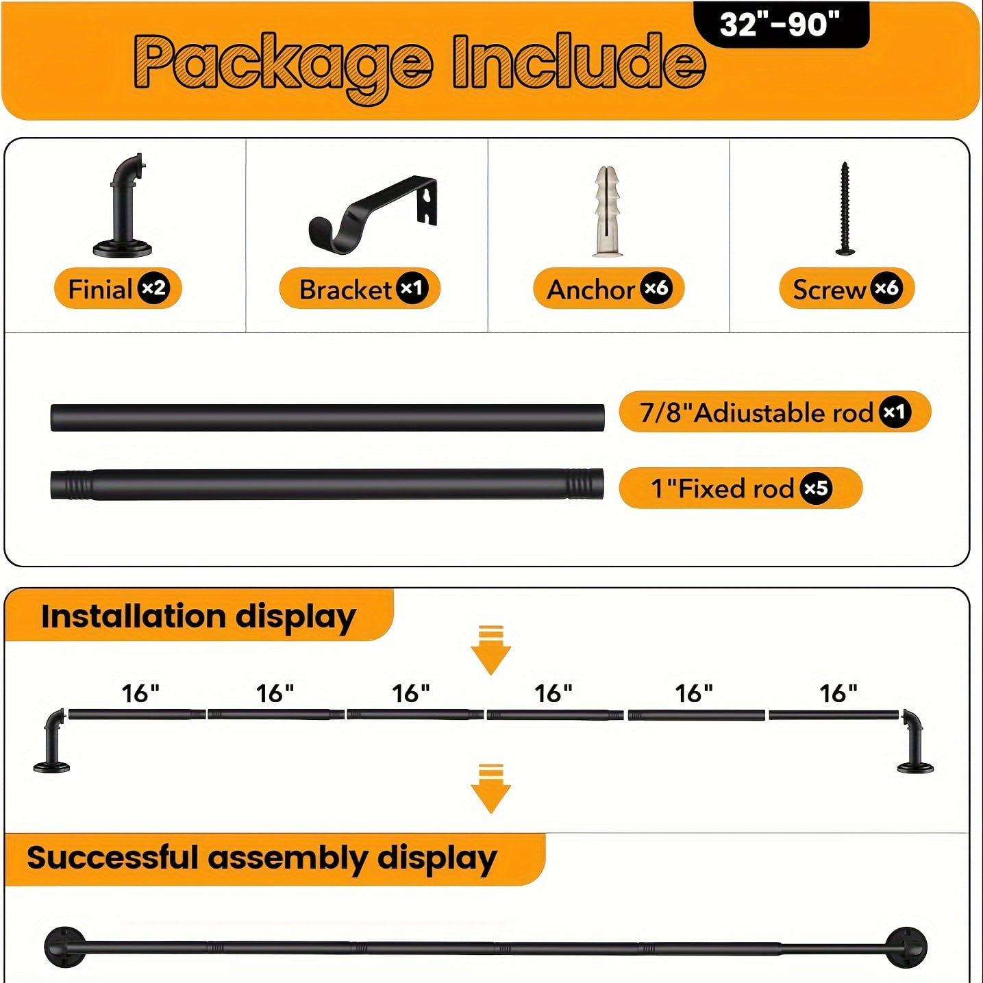 Diameter Black Industrial Curtain Rods For Window, Adjustable Heavy ...