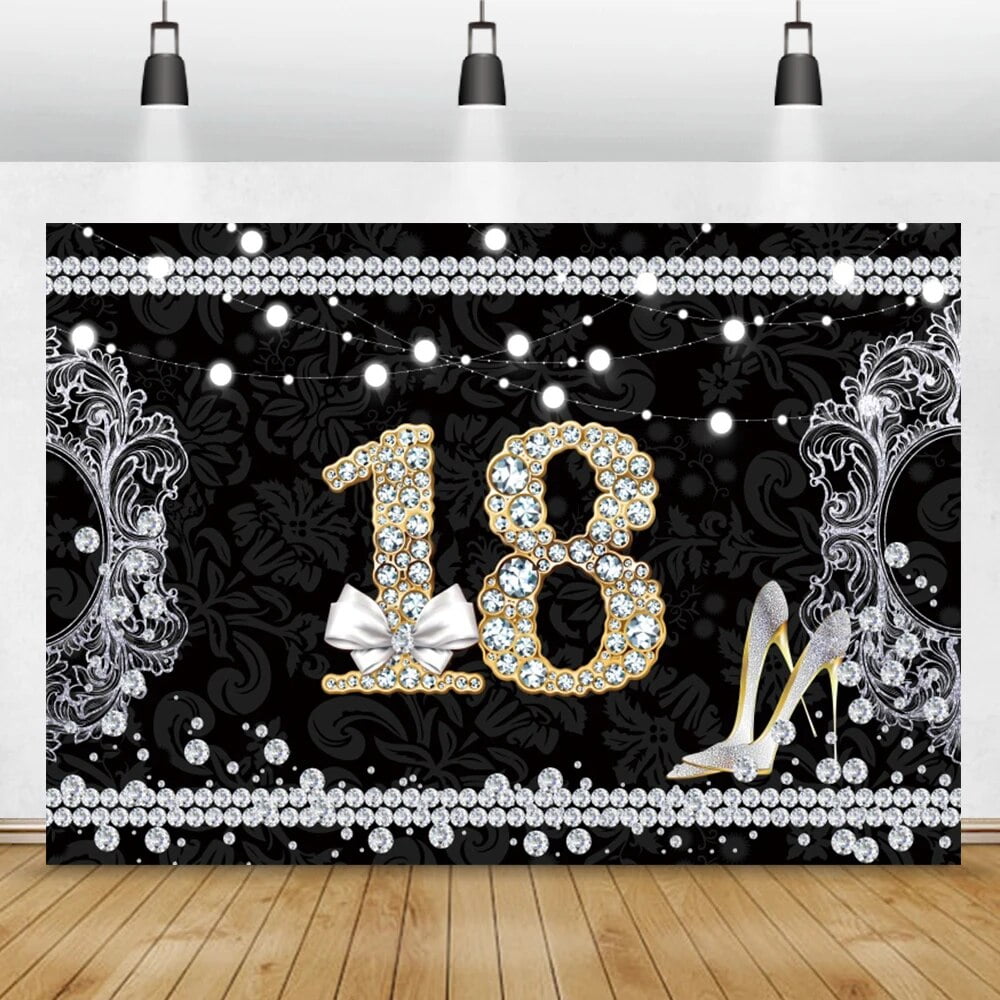 Diamond 18th Birthday Poster Backdrop Pink High Heels Bow Tie Shiny ...