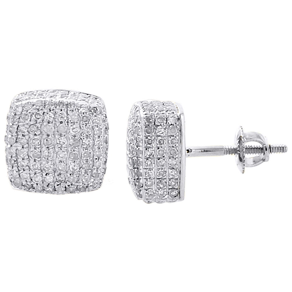 Diamond 3D Cube Studs Mens 10K White Gold Round Pave Square Earrings 1.25 CT. - Walmart.com