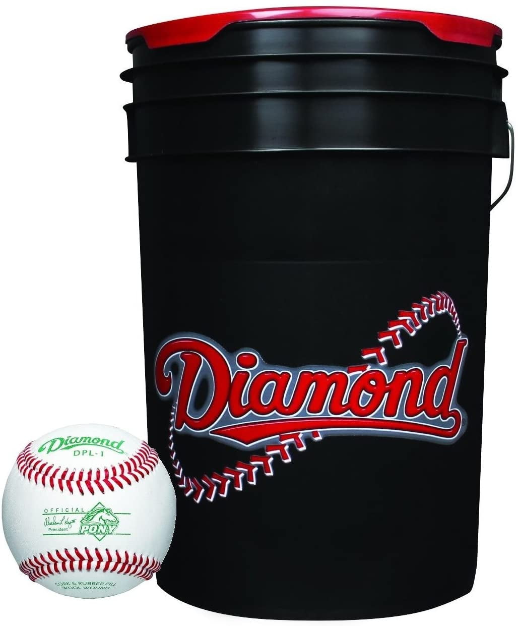 Diamond Sports 6-Gallon Ball Bucket with 30 DPL-1 Pony League Baseballs ...