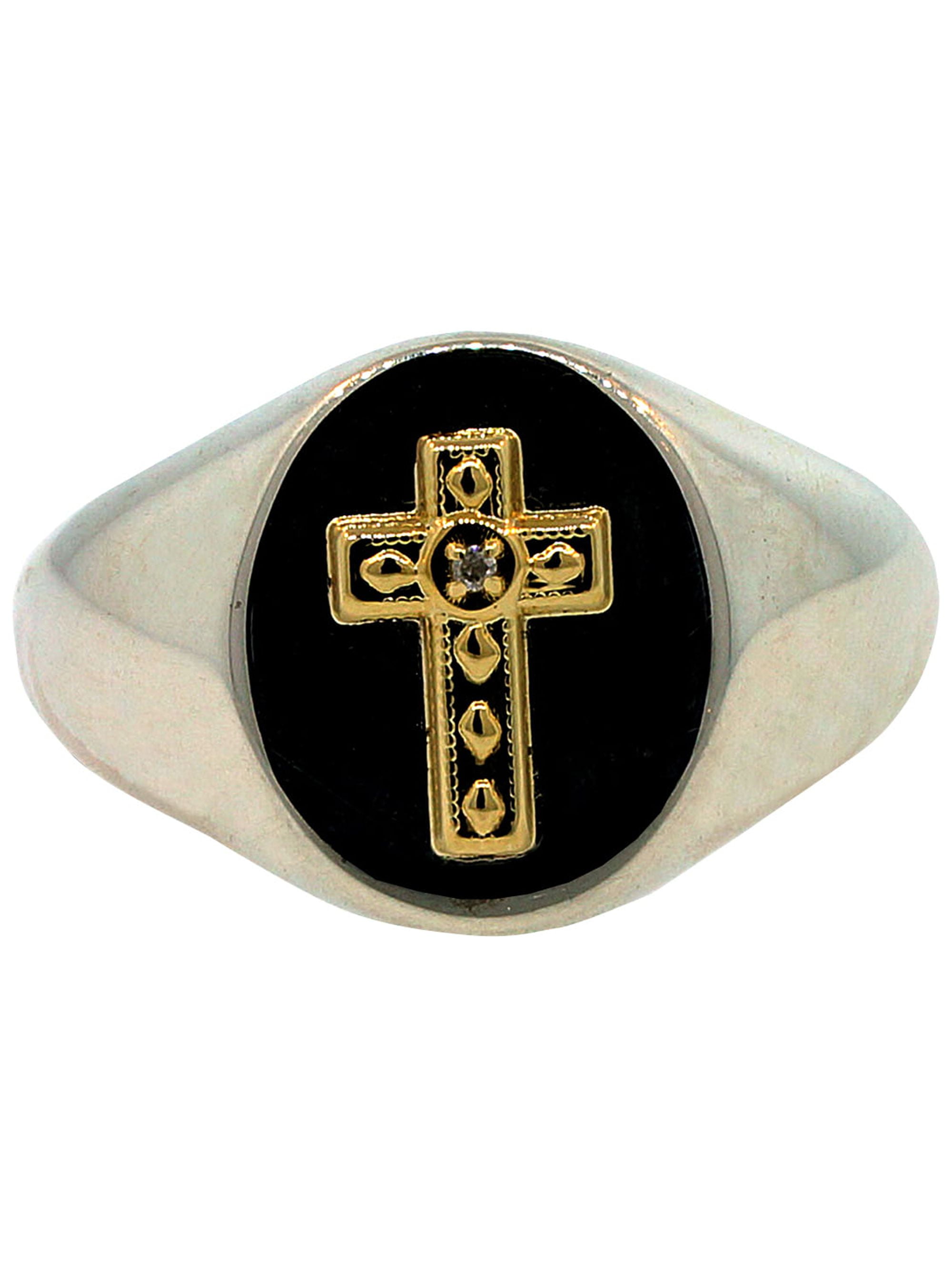 Diamond Accent Cross Men's Ring in 10K Gold over Sterling Silver ...
