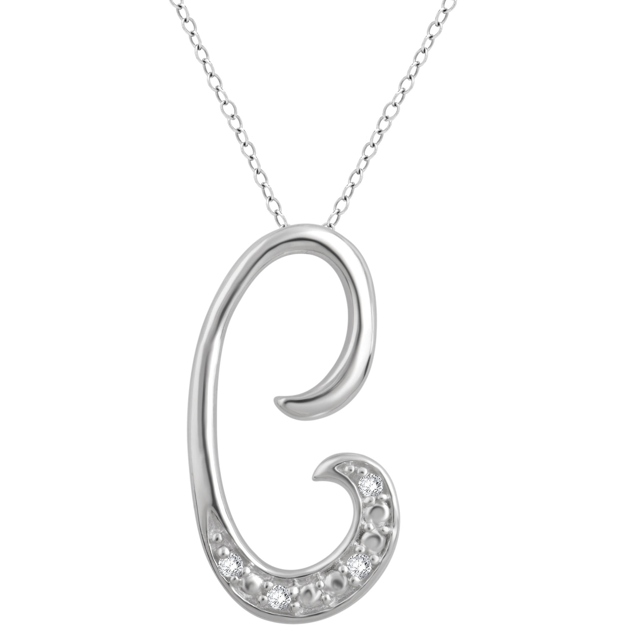 Diamond Accent Sterling Silver "C" Initial Pendant, 18" Chain - Walmart.com